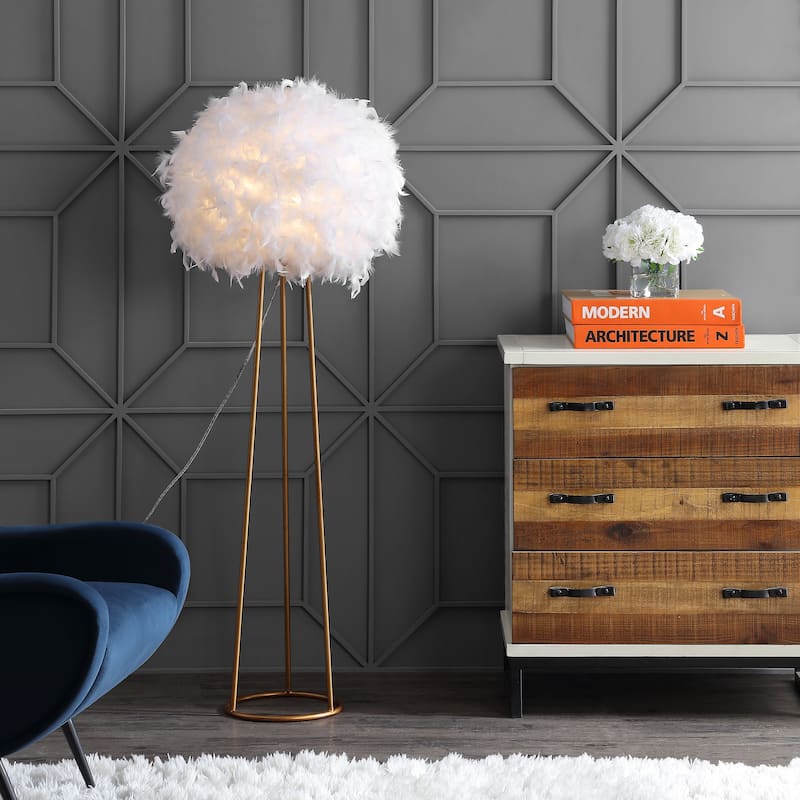 Bevin 52" Feather Metal LED Floor Lamp, White/Gold by JONATHAN Y - White - On Sale - Overstock ...